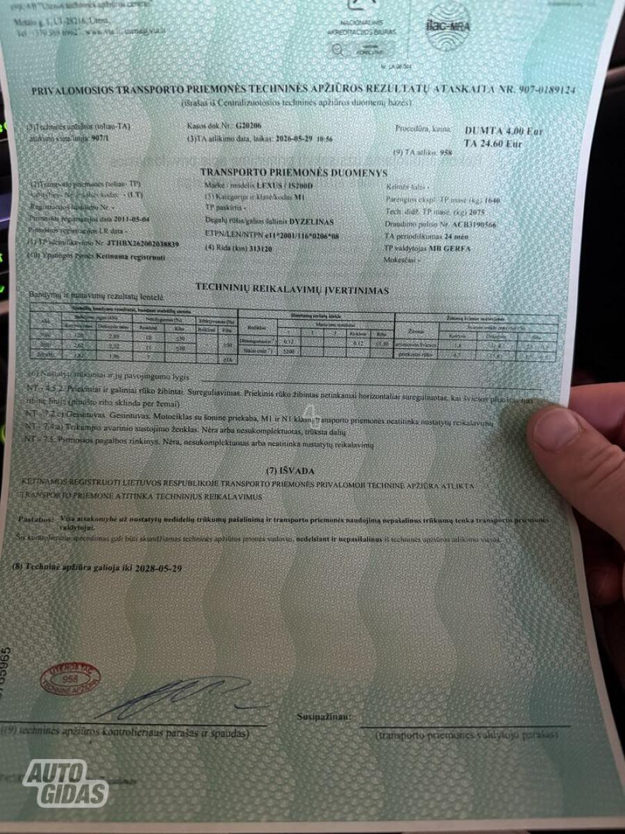 Лексус IS 200 2012 в Вильнюс, объемом двигателя 2.20 л и пробегом 313 тыс. км за 4550 €, фото 13 на AUTOMOTO.COM.LV
