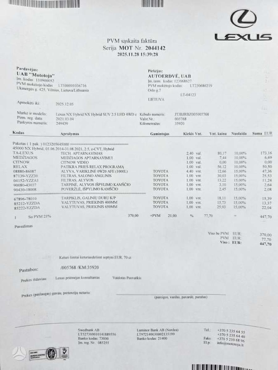 Grey Lexus NX 300h 2021 in Vilnius, with an engine capacity of 2.49 L and mileage of 36 thousand km for 31480 €, photo 33 on AUTOMOTO.COM.LV
