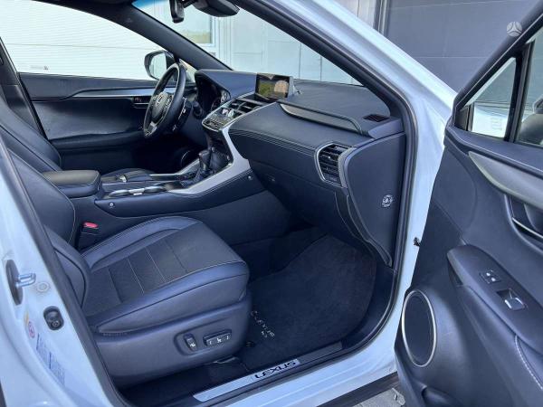 White Lexus NX 300h 2018 in Vilnius, with an engine capacity of 2.49 L and mileage of 237 thousand km for 25700 €, photo 10 on AUTOMOTO.COM.LV