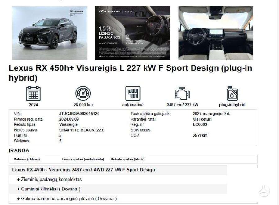 Melns Lexus RX 450h 2024 Viļņa, ar dzinēja tilpumu 2.49 L un nobraukumu 34 tūkst. km par 71000 €, foto 17 vietnē AUTOMOTO.COM.LV
