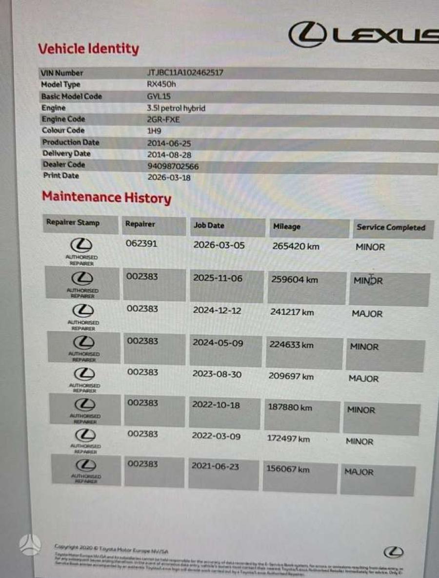Grey Lexus RX 450h 2014 in Vilnius, with an engine capacity of 3.46 L and mileage of 270 thousand km for 17500 €, photo 35 on AUTOMOTO.COM.LV