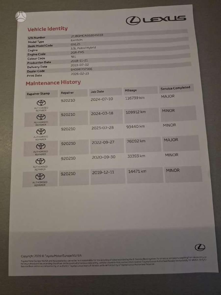 Red Lexus RX 450h 2019 in Vilnius, with an engine capacity of 3.46 L and mileage of 148 thousand km for 33850 €, photo 38 on AUTOMOTO.COM.LV