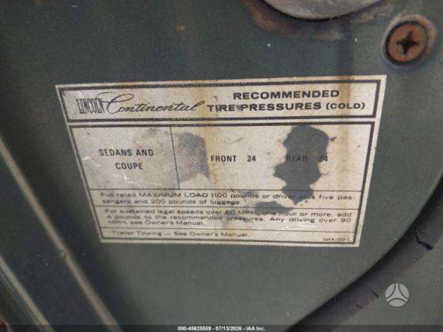 Зеленый Линкольн Континенталь 1966 в Клайпеда, объемом двигателя 0.00 л и пробегом 112 тыс. км за 3425 €, фото 14 на AUTOMOTO.COM.LV
