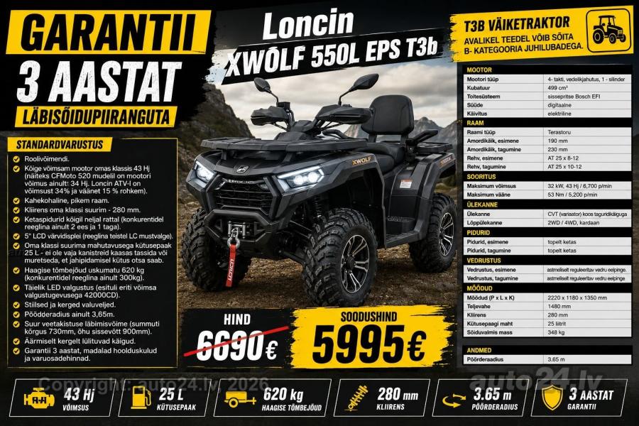 Black Loncin Xwolf 550L 2026 in Haapsalu, with an engine capacity of 0.50 L and mileage of 0 thousand km for 5995 €, photo 22 on AUTOMOTO.COM.LV