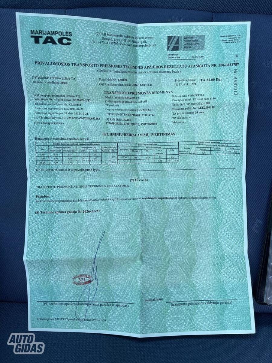 Mazda 2 2004 Klaipėda, ar dzinēja tilpumu 1.40 L un nobraukumu 204 tūkst. km par 480 €, foto 23 vietnē AUTOMOTO.COM.LV