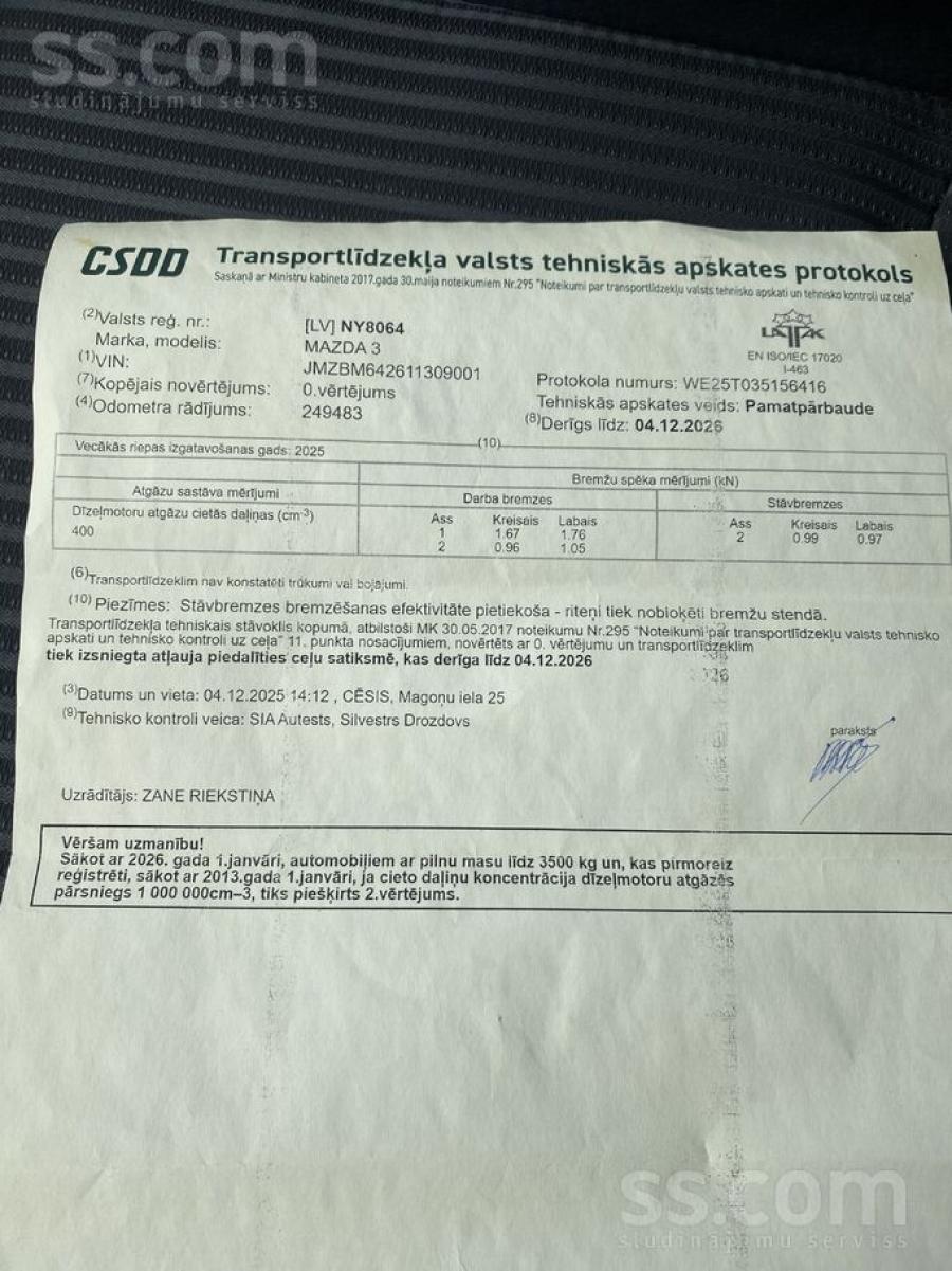 Melns Mazda 3 2015 Cēsis, ar dzinēja tilpumu 2.20 L un nobraukumu 258 tūkst. km par 5700 €, foto 14 vietnē AUTOMOTO.COM.LV