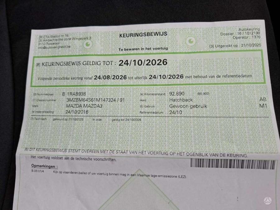 Черный Мазда 3 2016 в Шяуляй, объемом двигателя 1.50 л и пробегом 102 тыс. км за 6990 €, фото 22 на AUTOMOTO.COM.LV