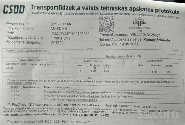 Black Mazda 5 2013 in Riga, with an engine capacity of 1.60 L and mileage of 202 thousand km for 3500 €, photo 6 on AUTOMOTO.COM.LV