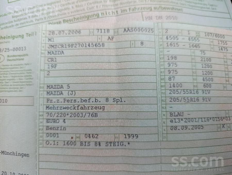 Синий Мазда 5 2006 в Резекне, объемом двигателя 2.00 л и пробегом 196 тыс. км за 2800 €, фото 21 на AUTOMOTO.COM.LV