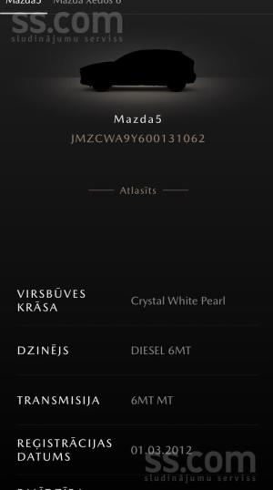 Balts Mazda 5 2012 Rīga, ar dzinēja tilpumu 1.60 L un nobraukumu 264 tūkst. km par 3500 €, foto 21 vietnē AUTOMOTO.COM.LV