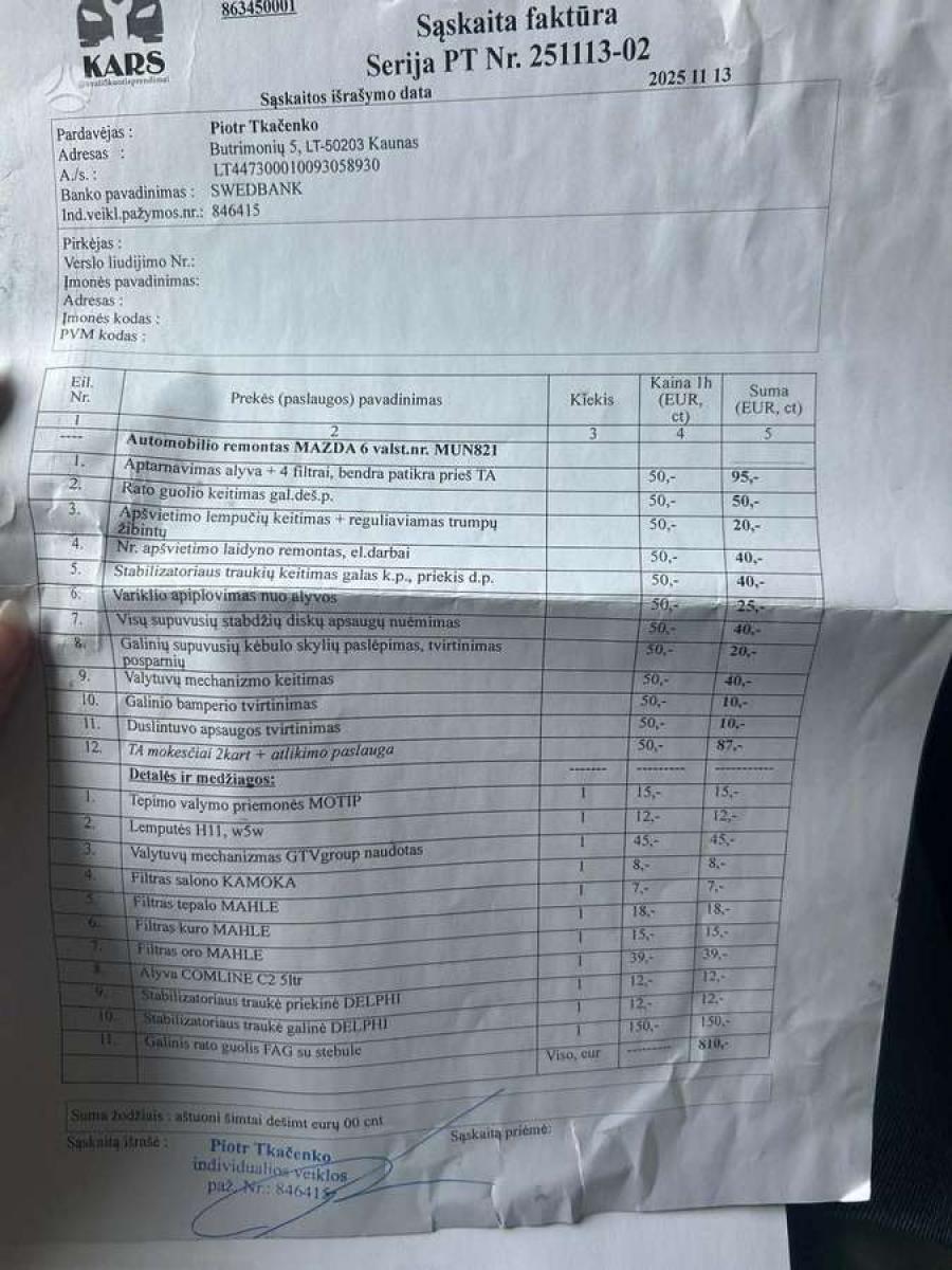 Черный Мазда 6 2009 в Каунас, объемом двигателя 2.00 л и пробегом 310 тыс. км за 2000 €, фото 15 на AUTOMOTO.COM.LV