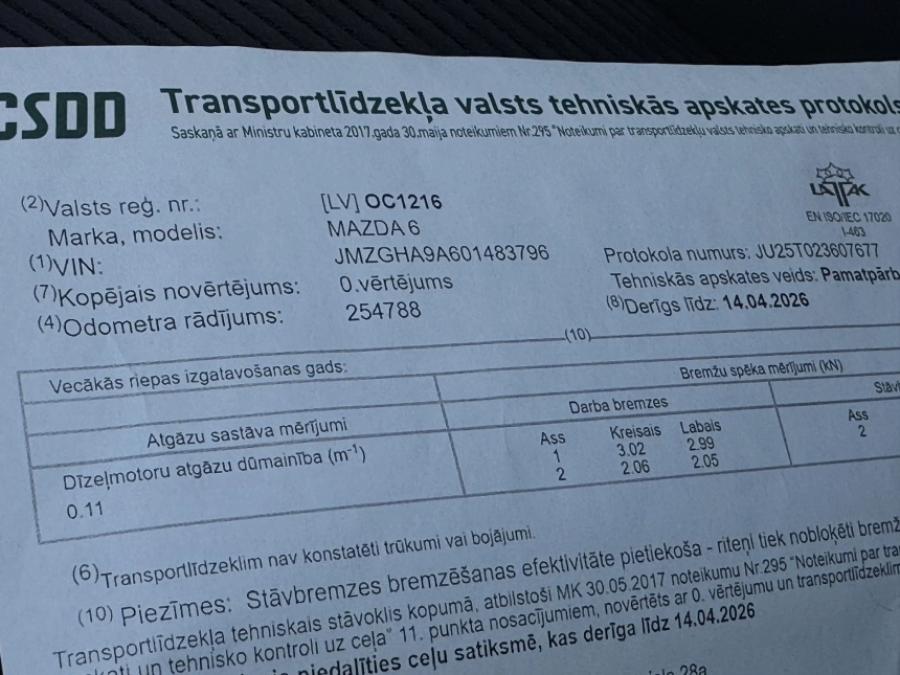 Black Mazda 6 2012 in Riga, with an engine capacity of 2.20 L and mileage of 255 thousand km for 4590 €, photo 29 on AUTOMOTO.COM.LV