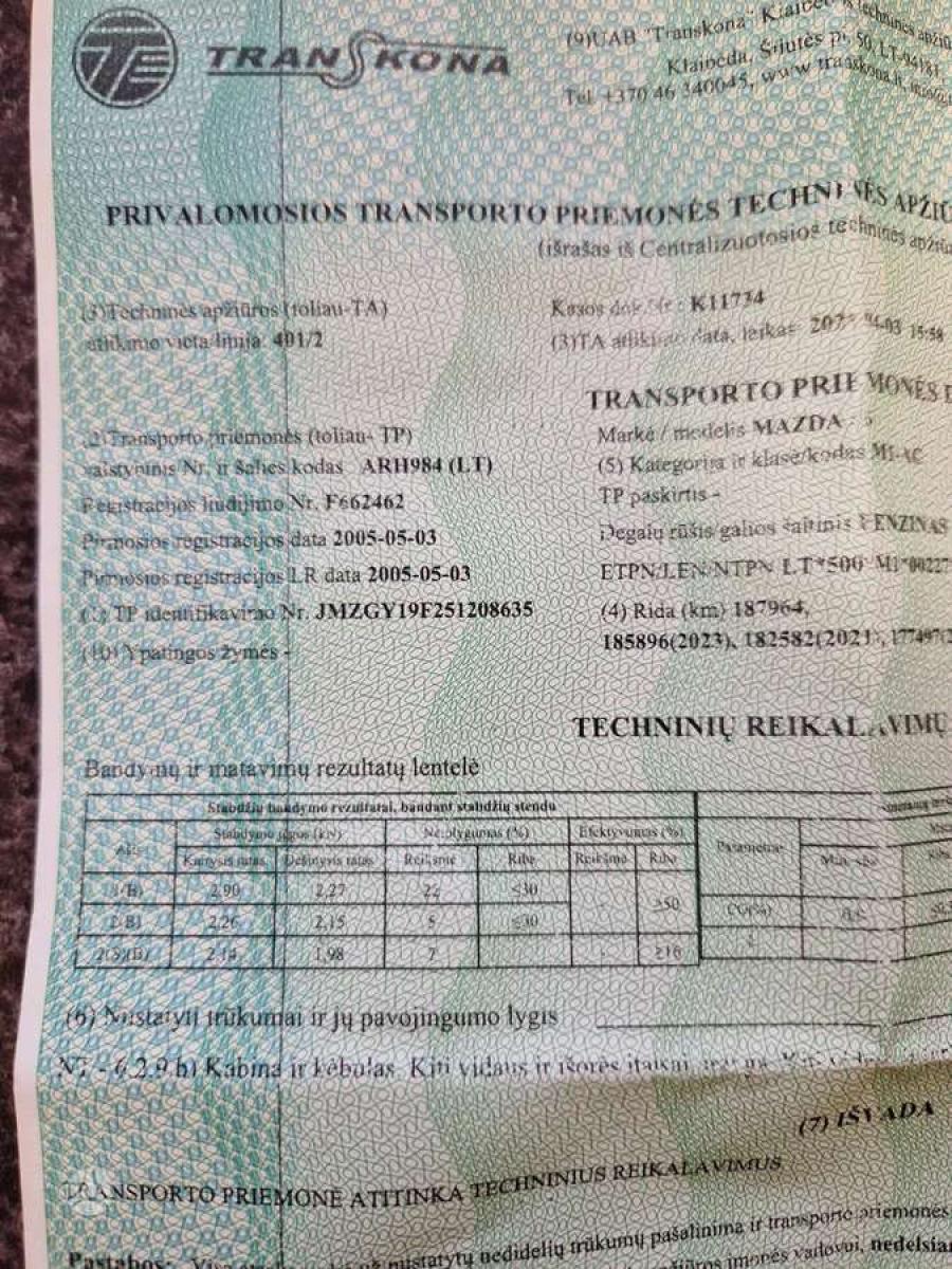 Синий Мазда 6 2005 в Клайпеда, объемом двигателя 2.00 л и пробегом 187 тыс. км за 1000 €, фото 15 на AUTOMOTO.COM.LV