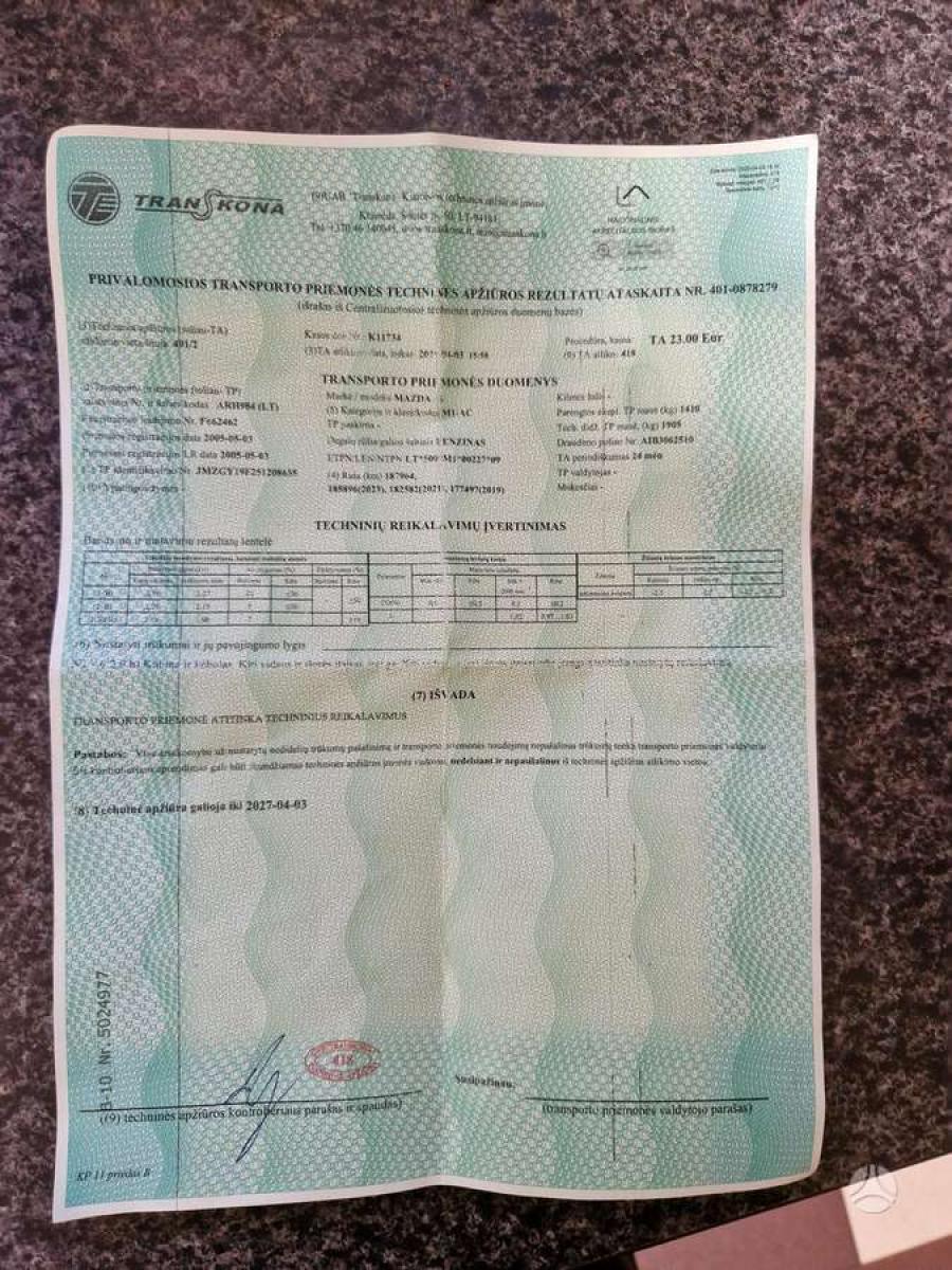 Синий Мазда 6 2005 в Клайпеда, объемом двигателя 2.00 л и пробегом 187 тыс. км за 1000 €, фото 16 на AUTOMOTO.COM.LV