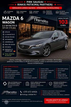 Серый Мазда 6 2016 в Кретинга, объемом двигателя 2.18 л и пробегом 183 тыс. км за 7399 €, фото 40 на AUTOMOTO.COM.LV