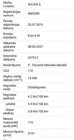 Red Mazda 6 2015 in Riga, with an engine capacity of 2.20 L and mileage of 207 thousand km for 5950 €, photo 22 on AUTOMOTO.COM.LV
