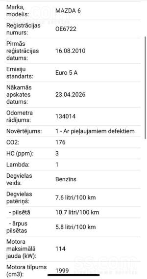 Mazda 6 2010 Rīga, ar dzinēja tilpumu 2.00 L un nobraukumu 134 tūkst. km par 4990 €, foto 28 vietnē AUTOMOTO.COM.LV