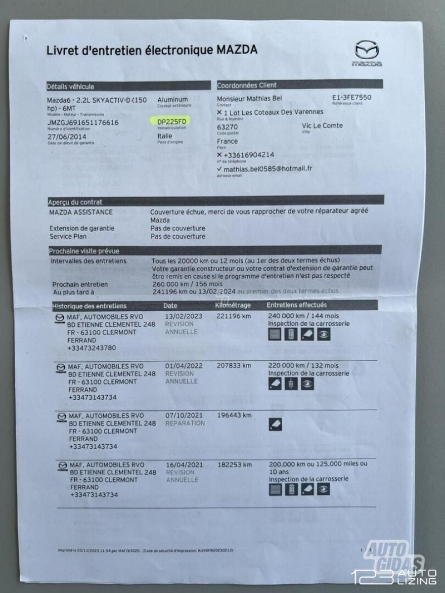 Мазда 6 2014 в Таураге, объемом двигателя 2.20 л и пробегом 268 тыс. км за 7200 €, фото 31 на AUTOMOTO.COM.LV