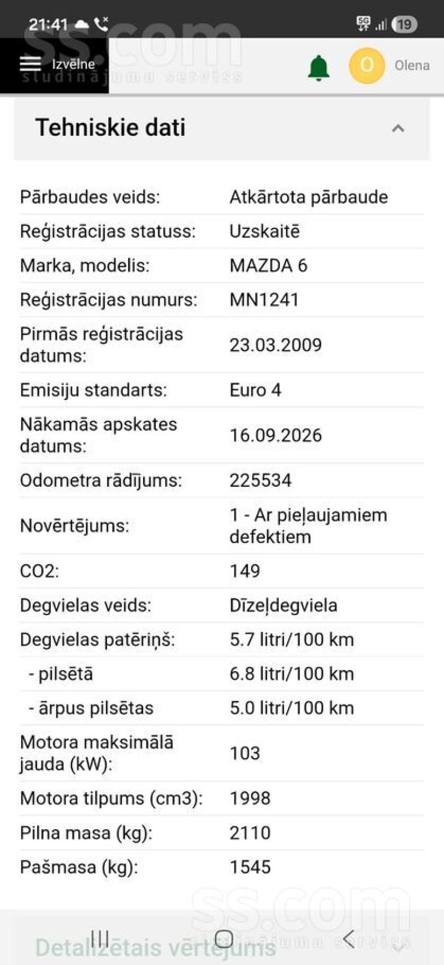 Mazda 6 2009 in Valmiera, with an engine capacity of 2.00 L and mileage of 227 thousand km for 3100 €, photo 14 on AUTOMOTO.COM.LV