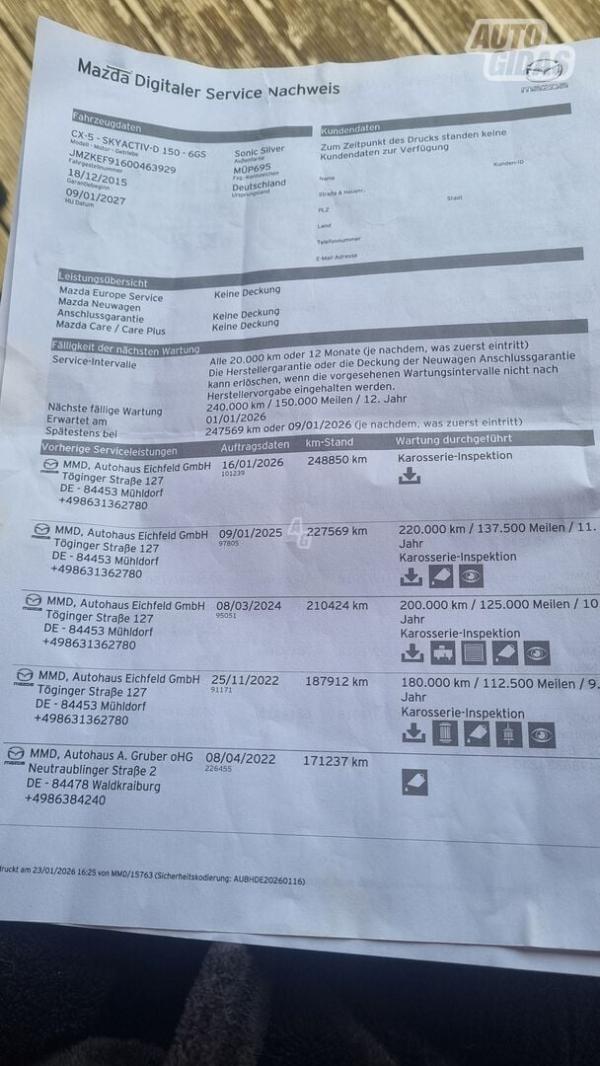 Мазда СХ-5 2016 в Паневежис, объемом двигателя 2.20 л и пробегом 260 тыс. км за 7450 €, фото 11 на AUTOMOTO.COM.LV