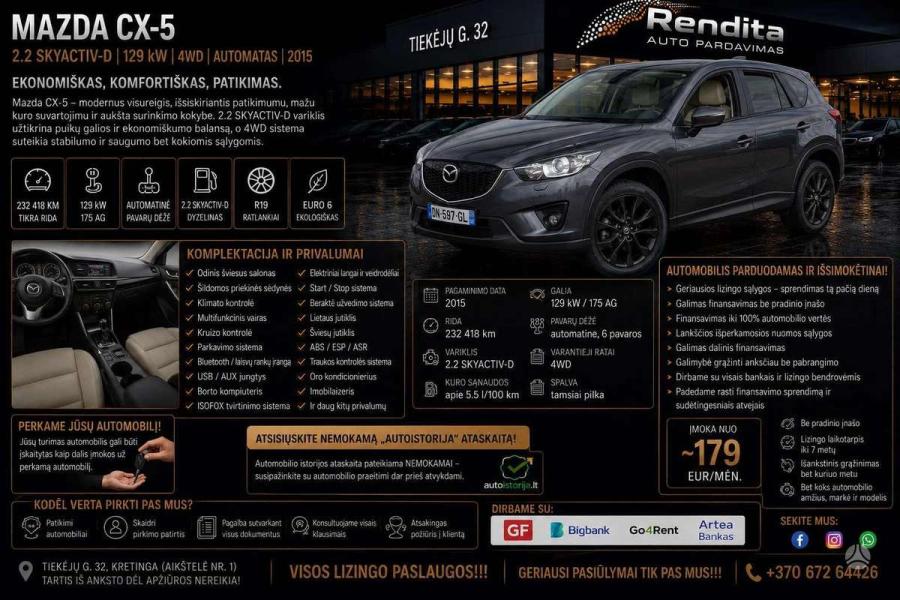 Grey Mazda CX-5 2015 in Kretinga, with an engine capacity of 2.19 L and mileage of 232 thousand km for 7999 €, photo 42 on AUTOMOTO.COM.LV