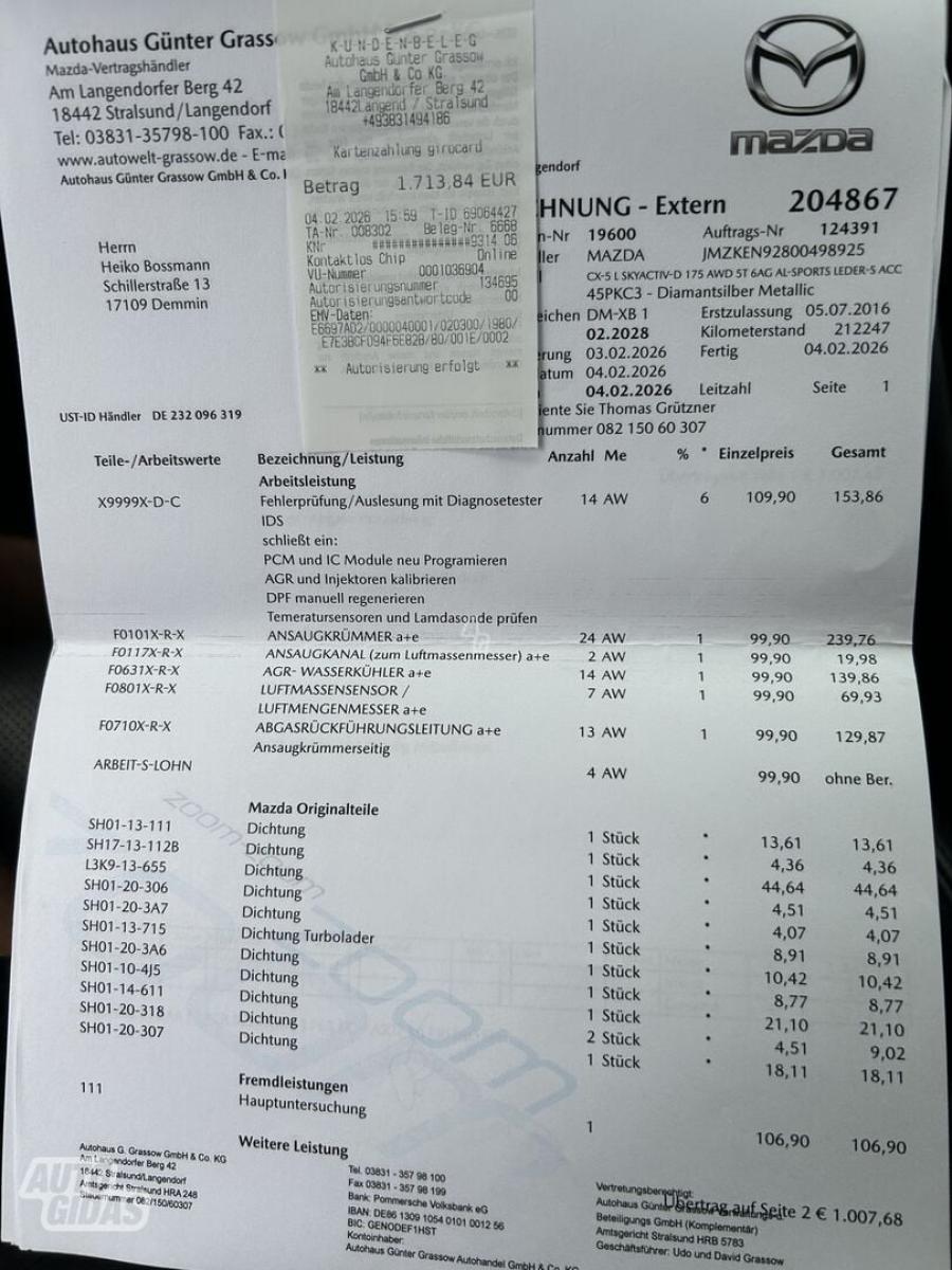 Pelēks Mazda CX-5 2016 Alīta, ar dzinēja tilpumu 2.20 L un nobraukumu 225 tūkst. km par 8900 €, foto 28 vietnē AUTOMOTO.COM.LV