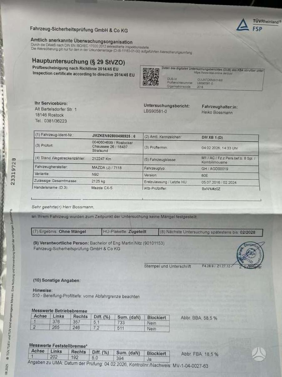 Серый Мазда СХ-5 2016 в Алитус, объемом двигателя 2.19 л и пробегом 225 тыс. км за 8900 €, фото 24 на AUTOMOTO.COM.LV