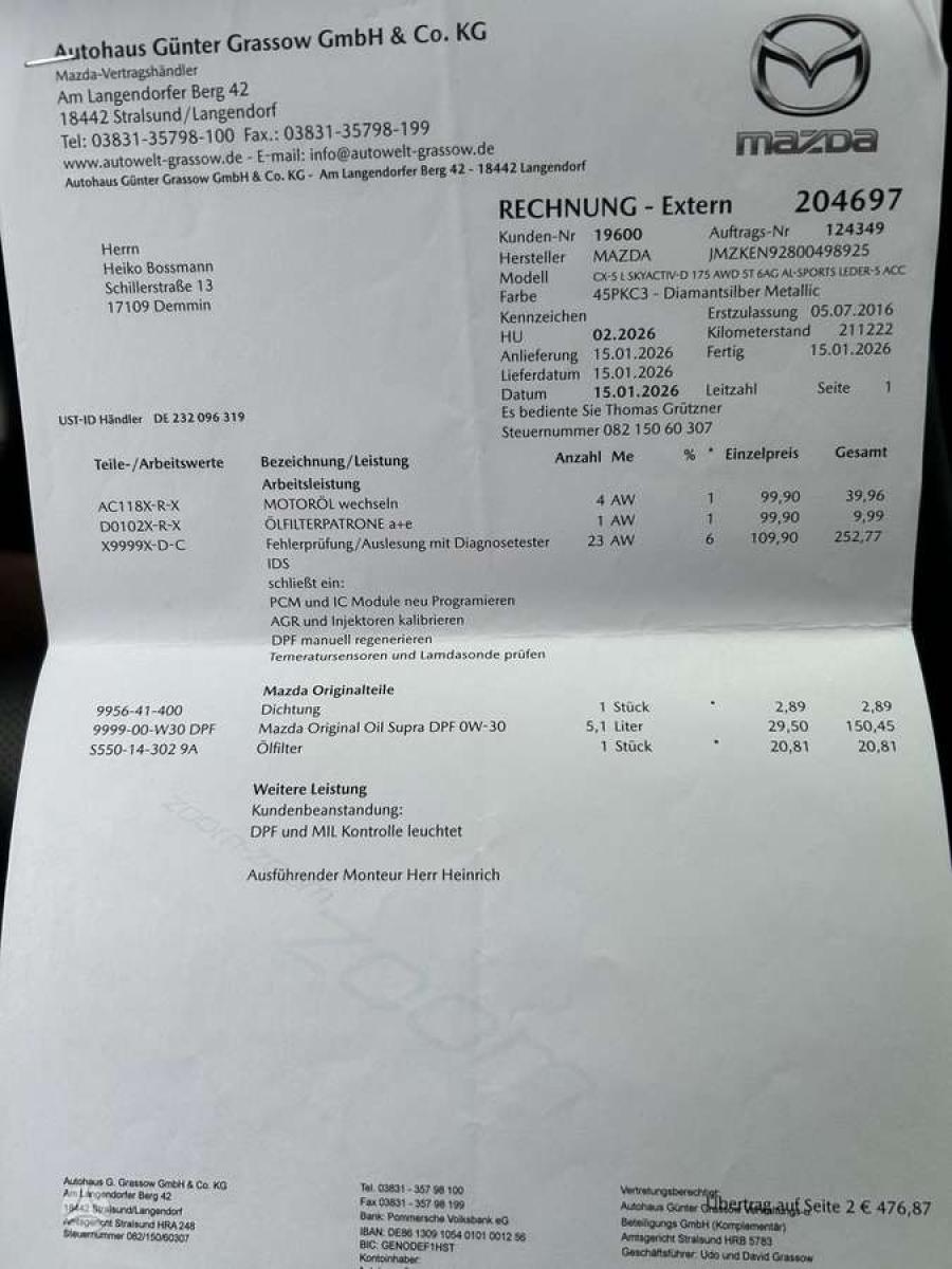 Серый Мазда СХ-5 2016 в Алитус, объемом двигателя 2.19 л и пробегом 225 тыс. км за 8900 €, фото 30 на AUTOMOTO.COM.LV