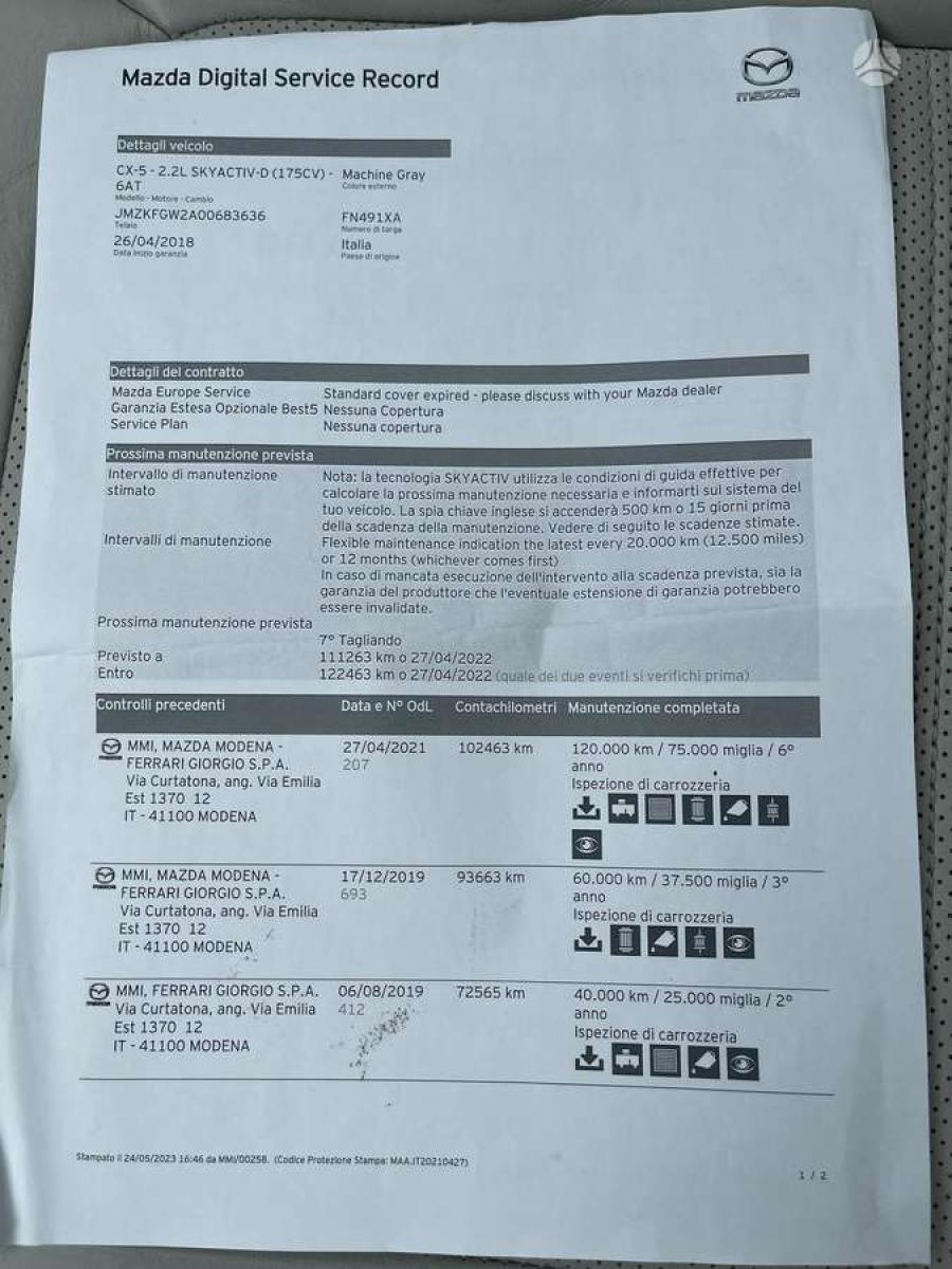 Grey Mazda CX-5 2018 in Panevezys, with an engine capacity of 2.19 L and mileage of 175 thousand km for 11500 €, photo 20 on AUTOMOTO.COM.LV