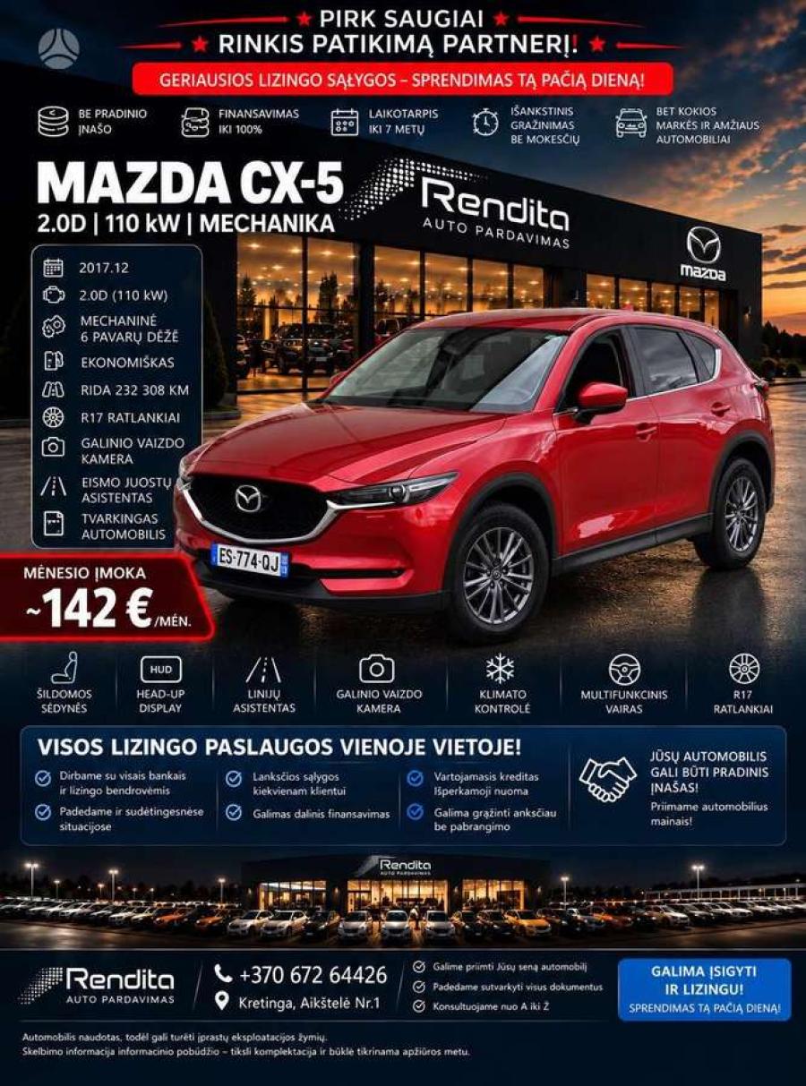 Красный Мазда СХ-5 2017 в Кретинга, объемом двигателя 2.19 л и пробегом 232 тыс. км за 10199 €, фото 37 на AUTOMOTO.COM.LV