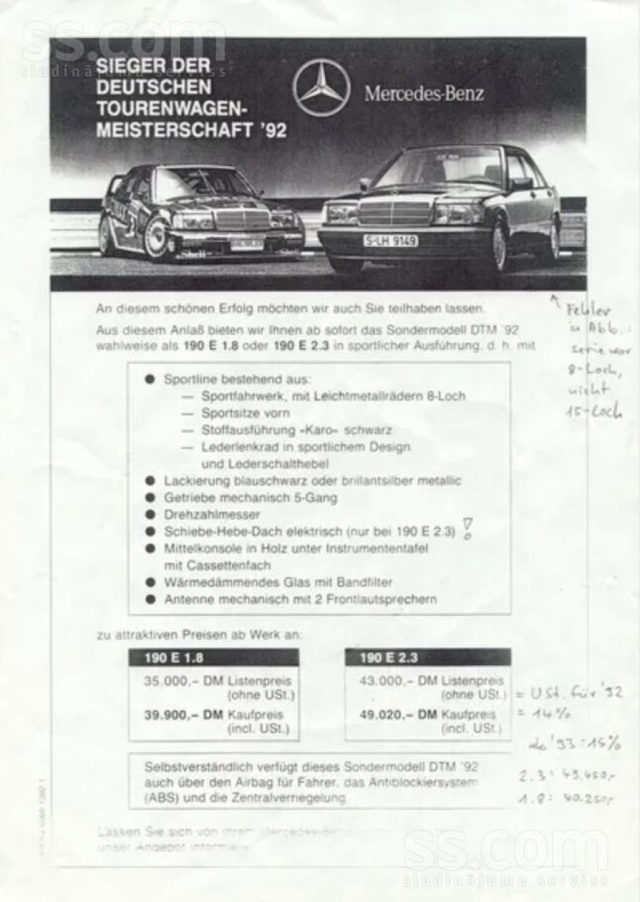 Pelēks Mercedes-Benz 190 1993 Rīga, ar dzinēja tilpumu 1.80 L un nobraukumu 307 tūkst. km par 4275 €, foto 15 vietnē AUTOMOTO.COM.LV