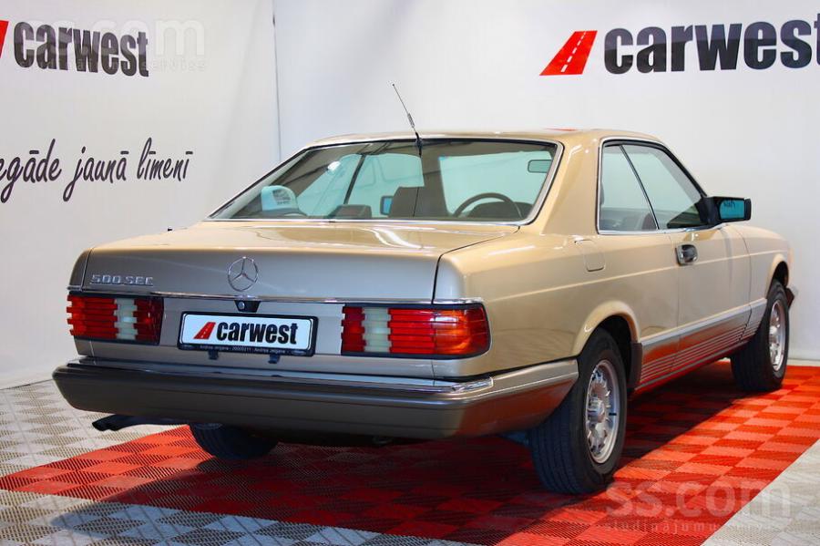 Yellow Mercedes-Benz 500 1985 in Riga, with an engine capacity of 5.00 L and mileage of 85 thousand km for 43000 €, photo 5 on AUTOMOTO.COM.LV
