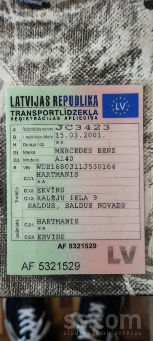 Zils Mercedes-Benz A 140 1999 Rīga, ar dzinēja tilpumu 1.40 L un nobraukumu 307 tūkst. km par 350 €, foto 5 vietnē AUTOMOTO.COM.LV