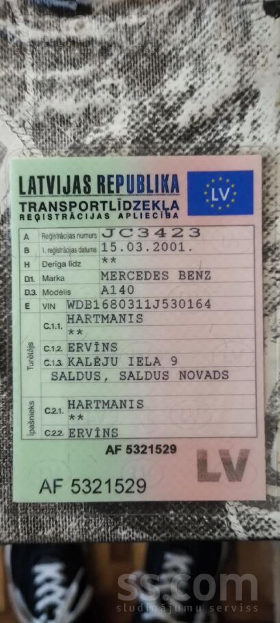 Zils Mercedes-Benz A 140 1999 Rīga, ar dzinēja tilpumu 1.40 L un nobraukumu 307 tūkst. km par 350 €, foto 5 vietnē AUTOMOTO.COM.LV
