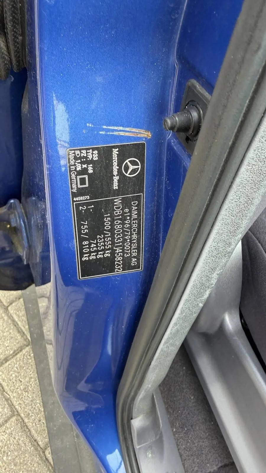 Синий Мерседес А 160 2000 в Юрмала, объемом двигателя 1.60 л и пробегом 130 тыс. км за 550 €, фото 11 на AUTOMOTO.COM.LV
