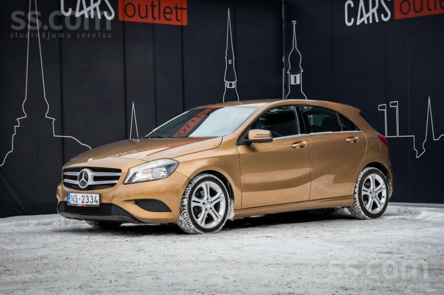 Yellow Mercedes-Benz A 180 2013 in Riga, with an engine capacity of 1.80 L and mileage of 3035 thousand km for 11990 €, photo 1 on AUTOMOTO.COM.LV