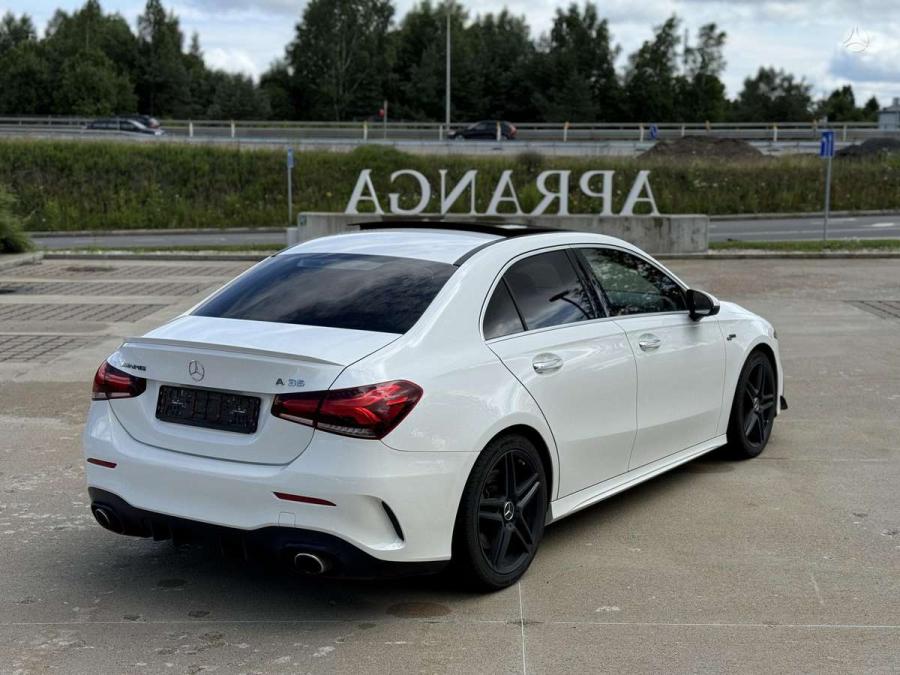 White Mercedes-Benz A 35 AMG 2020 in Vilnius, with an engine capacity of 2.00 L and mileage of 74 thousand km for 28990 €, photo 9 on AUTOMOTO.COM.LV