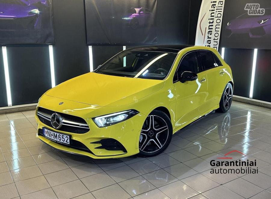 Yellow Mercedes-Benz A 35 AMG 2019 in Avizieniai, with an engine capacity of 2.00 L and mileage of 99 thousand km for 29500 €, photo 1 on AUTOMOTO.COM.LV