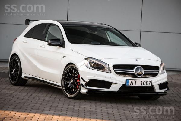White Mercedes-Benz A 45 AMG 2014 in Riga, with an engine capacity of 2.00 L and mileage of 0 thousand km for 21900 €, photo 1 on AUTOMOTO.COM.LV