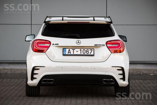 White Mercedes-Benz A 45 AMG 2014 in Riga, with an engine capacity of 2.00 L and mileage of 0 thousand km for 21900 €, photo 9 on AUTOMOTO.COM.LV