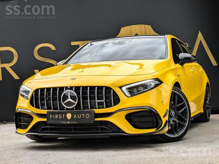 Yellow Mercedes-Benz A 45 AMG 2020 in Tukums, with an engine capacity of 2.00 L and mileage of 106 thousand km for 34990 €, photo 3 on AUTOMOTO.COM.LV