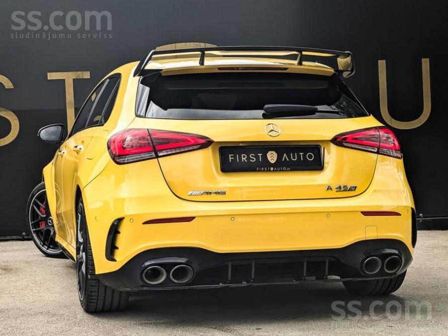 Yellow Mercedes-Benz A 45 AMG 2020 in Tukums, with an engine capacity of 2.00 L and mileage of 106 thousand km for 34990 €, photo 5 on AUTOMOTO.COM.LV