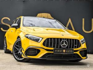 Yellow Mercedes-Benz A 45 AMG 2020 in Tukums, with an engine capacity of 1.99 L and mileage of 106 thousand km for 34990 €, photo  on AUTOMOTO.COM.LV