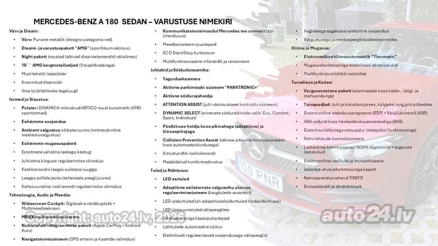 Sarkans Mercedes-Benz A-Class 2020 Tallina, ar dzinēja tilpumu 1.30 L un nobraukumu 45 tūkst. km par 23500 €, foto 24 vietnē AUTOMOTO.COM.LV