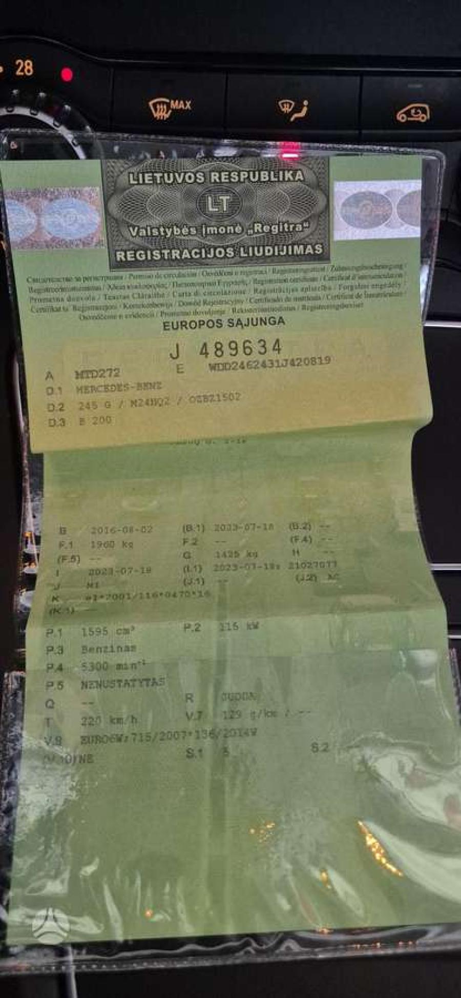 Black Mercedes-Benz B 200 2016 in Vilnius, with an engine capacity of 1.60 L and mileage of 114 thousand km for 10880 €, photo 17 on AUTOMOTO.COM.LV