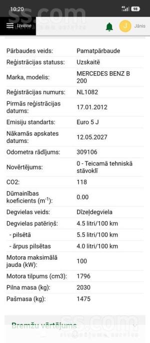 Серый Мерседес Б 200 2012 в Прейли, объемом двигателя 1.80 л и пробегом 301 тыс. км за 5250 €, фото 10 на AUTOMOTO.COM.LV