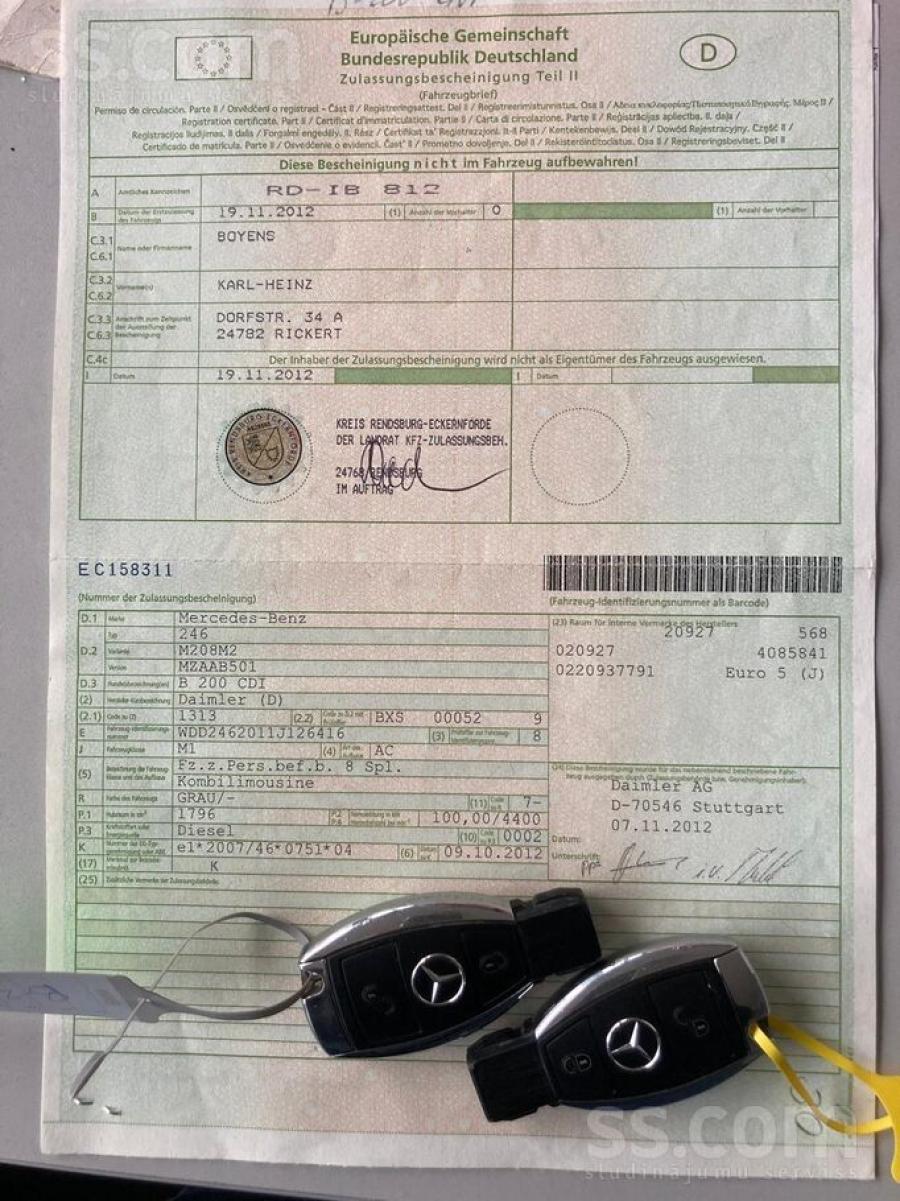 Grey Mercedes-Benz B 200 2012 in Riga, with an engine capacity of 1.80 L and mileage of 272 thousand km for 6100 €, photo 25 on AUTOMOTO.COM.LV