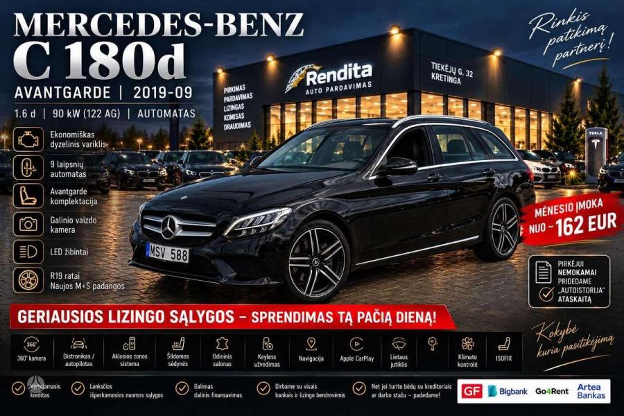 Black Mercedes-Benz C 180 2019 in Kretinga, with an engine capacity of 1.60 L and mileage of 276 thousand km for 11699 €, photo 34 on AUTOMOTO.COM.LV