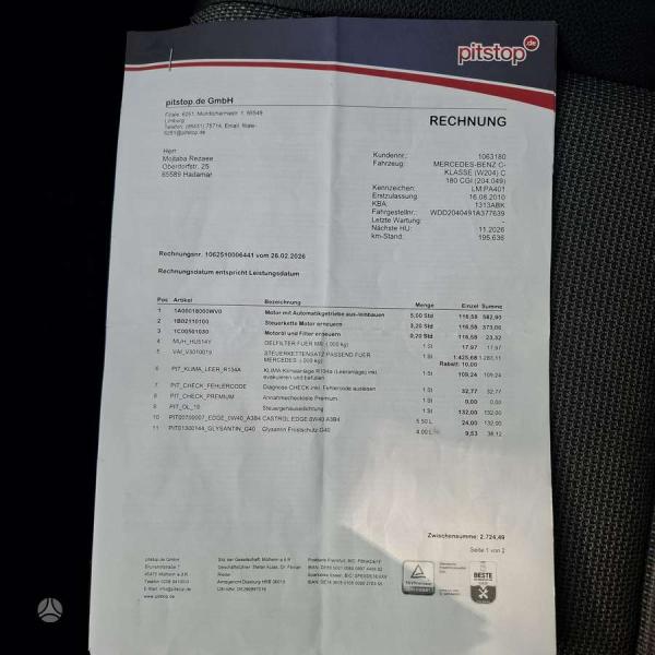 Белый Мерседес Ц 180 2010 в Утена, объемом двигателя 1.80 л и пробегом 198 тыс. км за 5600 €, фото 9 на AUTOMOTO.COM.LV