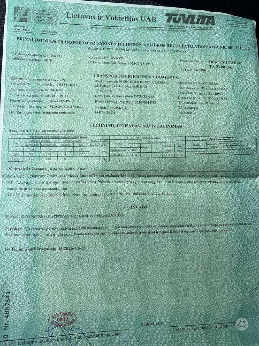 Черный Мерседес Ц 200 2011 в Вильнюс, объемом двигателя 2.14 л и пробегом 266 тыс. км за 8400 €, фото 16 на AUTOMOTO.COM.LV